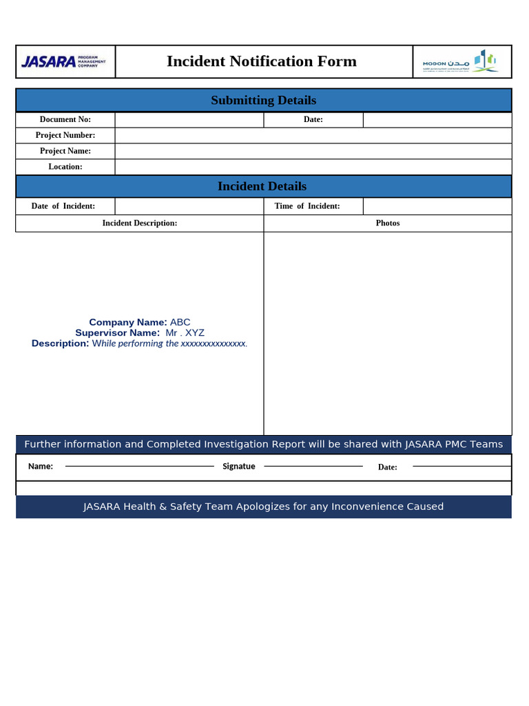 Incident Notification Form | PDF