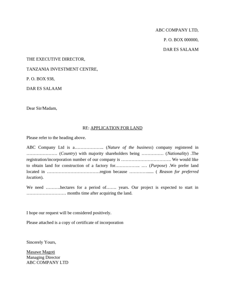 Land Application Request by ABC Company | PDF
