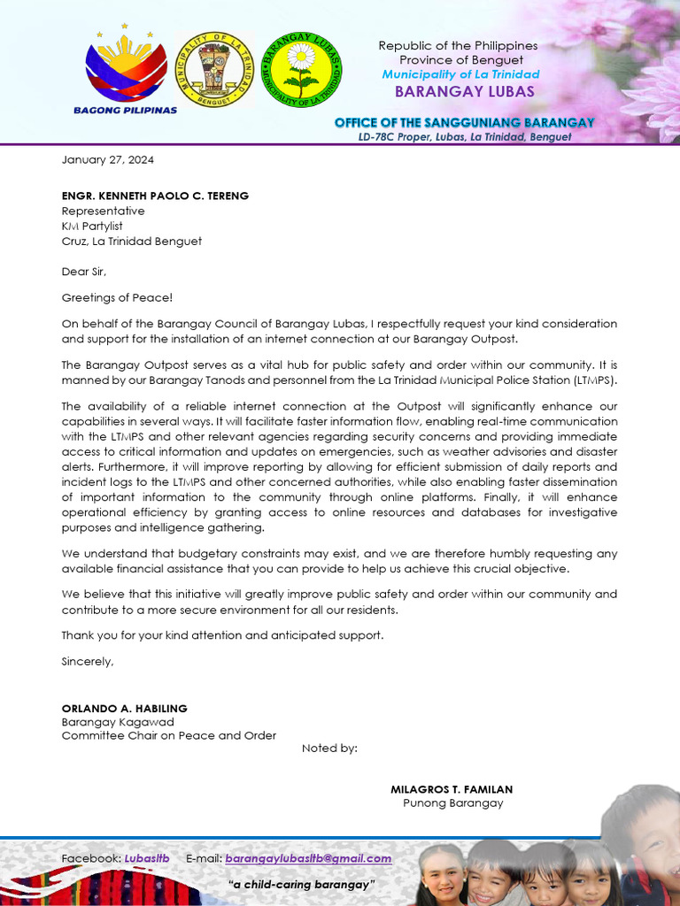 Request for Internet at Barangay Outpost | PDF