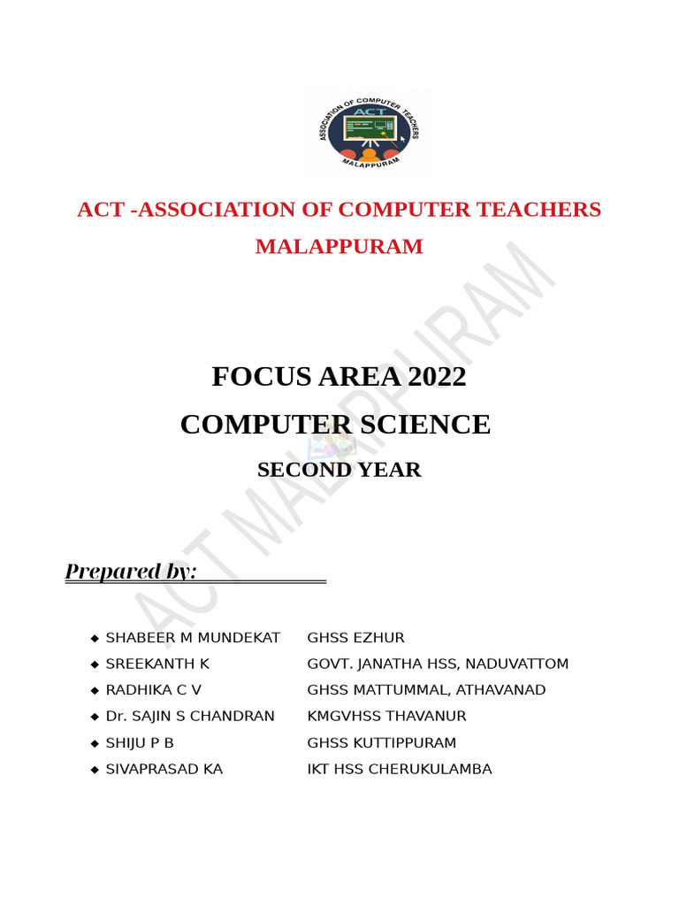 Hsslive Xii CS Focus Area 2022 English Act Malappuram | PDF | Pointer (Computer Programming ...