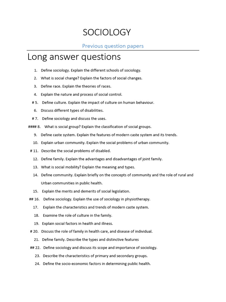 Sociology Question Papers and Answers | PDF | Sociology | Race (Human ...