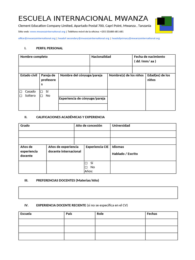 MIS Staff Application Form | PDF | Enseñando | Aprendizaje