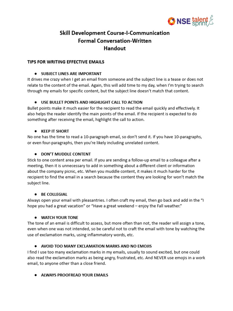 Session 7 - Formal Conversation Handout | PDF