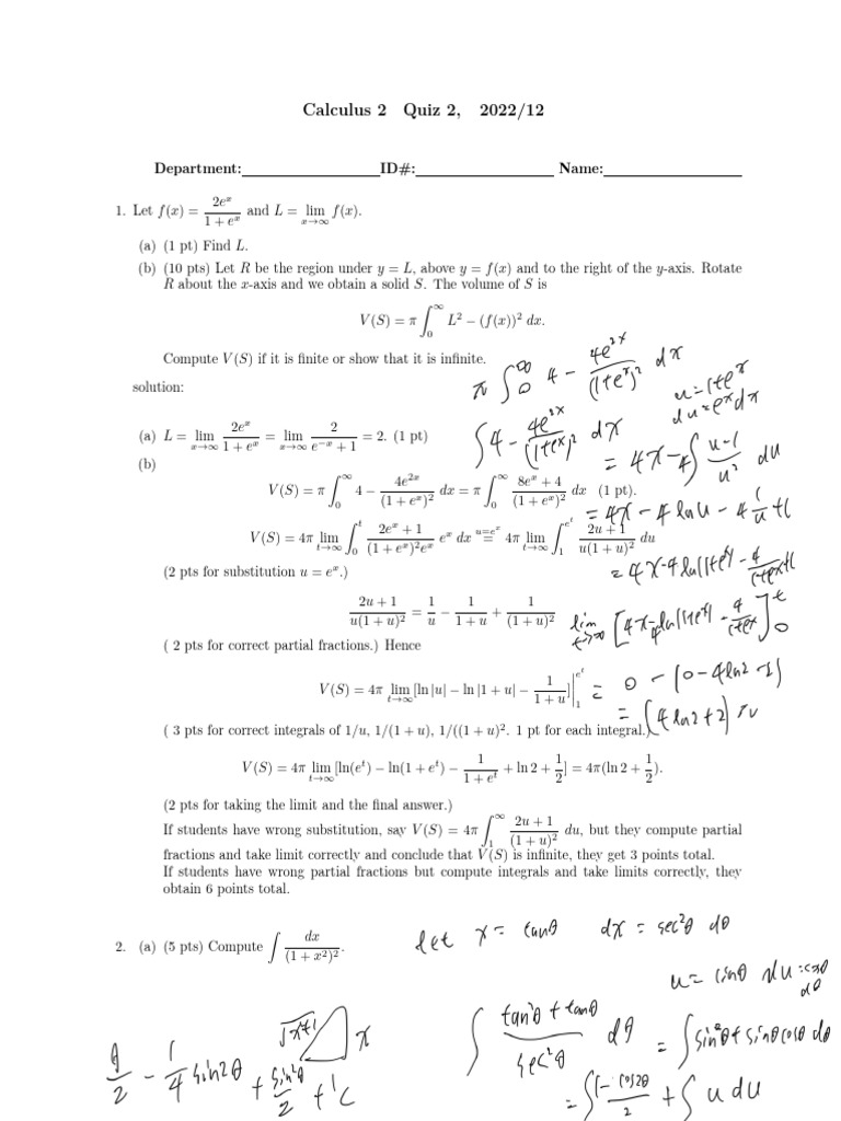 111 Calculus 2 Quiz 2 For M01-05 Solution | PDF | Equations | Mathematics