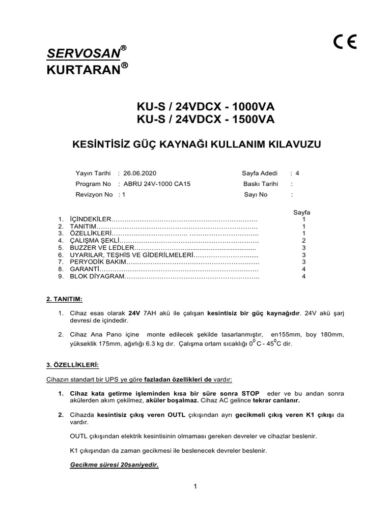 Kurtaran Kus 24vdcx 1000va | PDF
