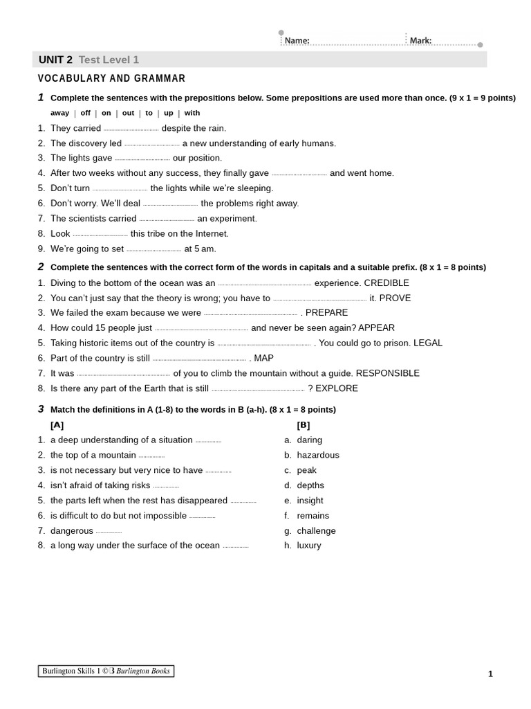 Vocabulary and Grammar Exercises | PDF | Linguistics | Grammar