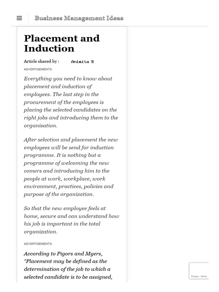 Placement and Induction_ Process, Principles, Methods and Techniques ...