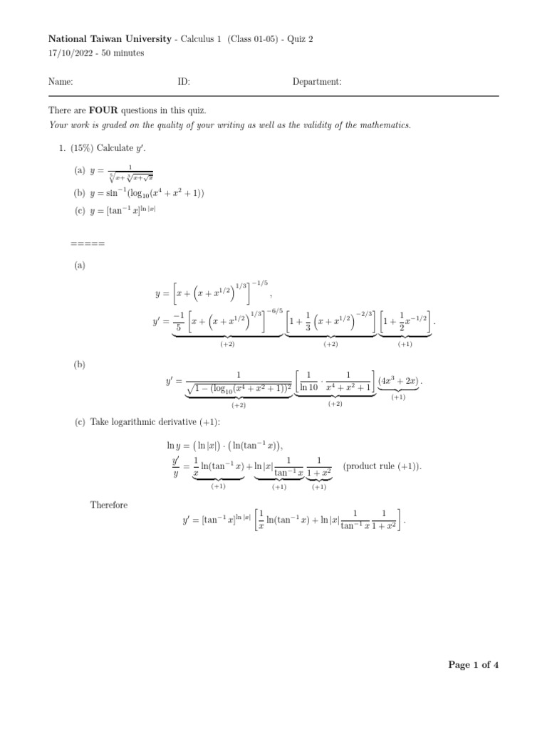 「111 Calculus 1 Quiz 2 Solution | PDF | Calculus | Mathematics