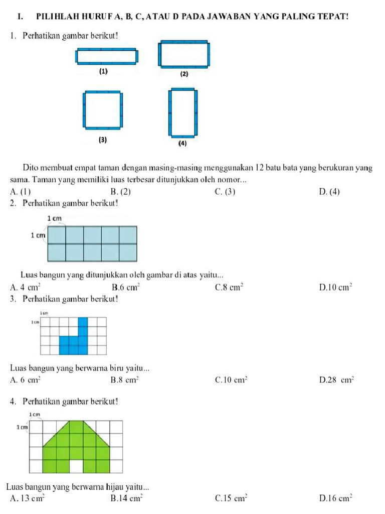 Soal pengukuran luas kelas 4 SD | PDF