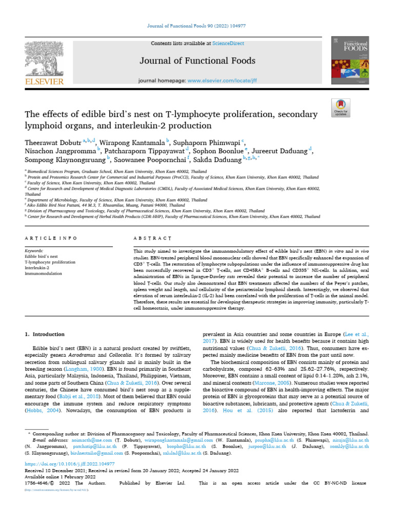 The Effects of Edible Bird's Nest | PDF | Lymphocyte | Dose (Biochemistry)