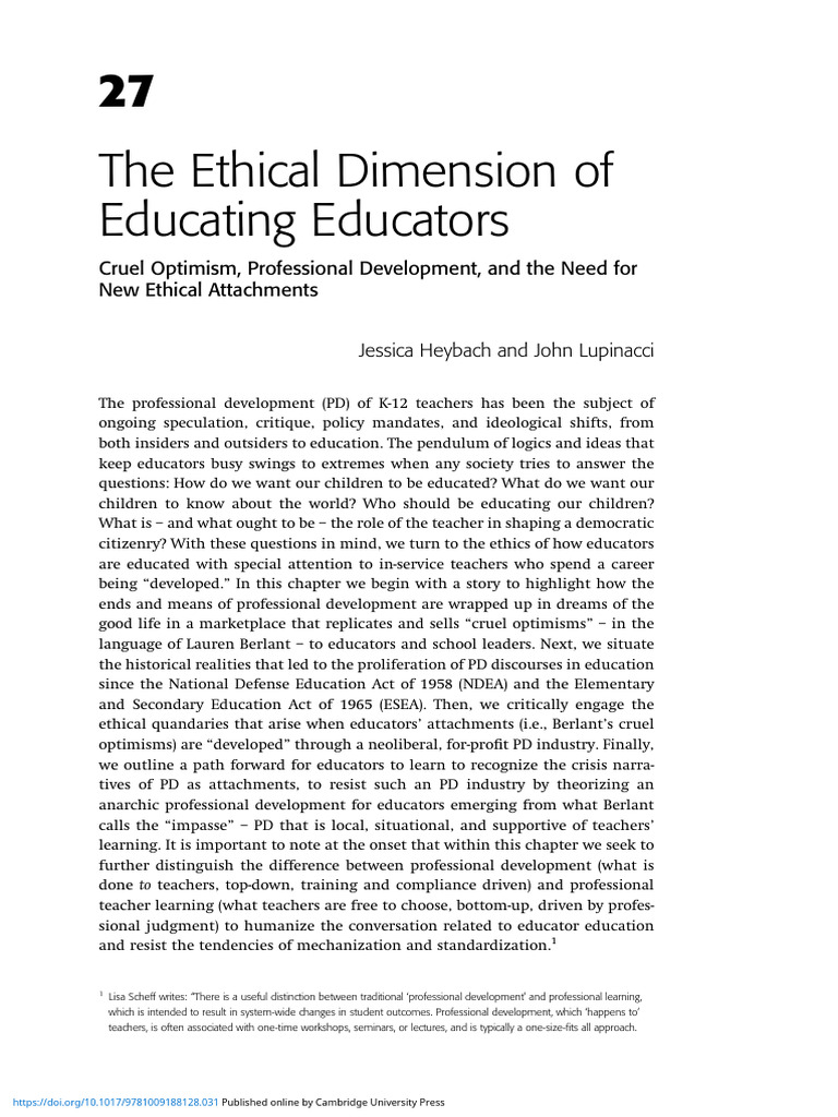 Ethical Dimension of Educating Educators | PDF | Elementary And Secondary Education Act | No ...