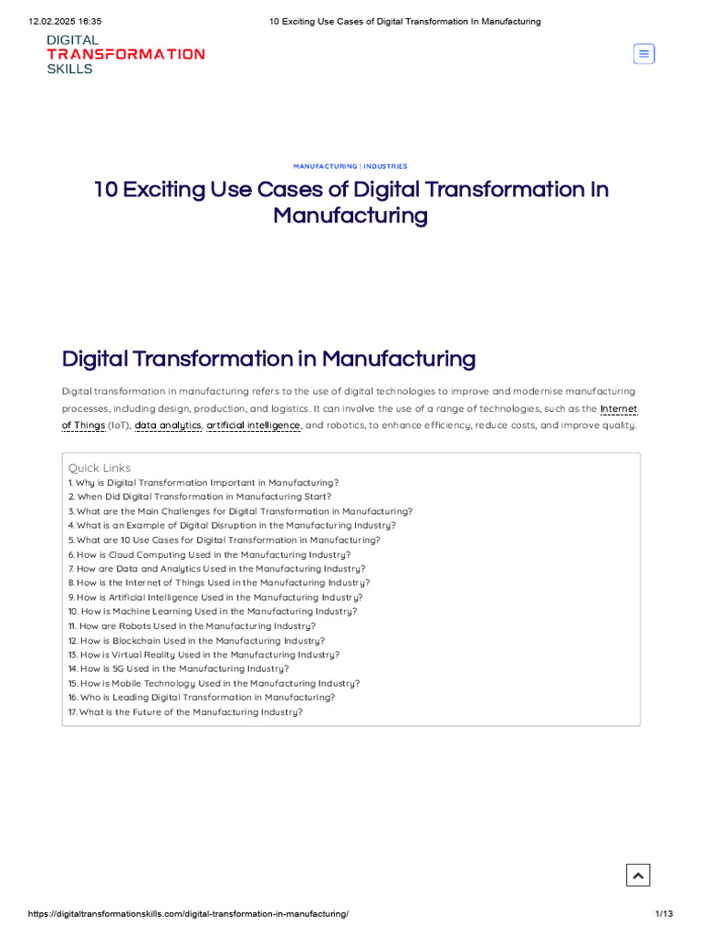 10 Exciting Use Cases of Digital Transformation in Manufacturing | PDF ...