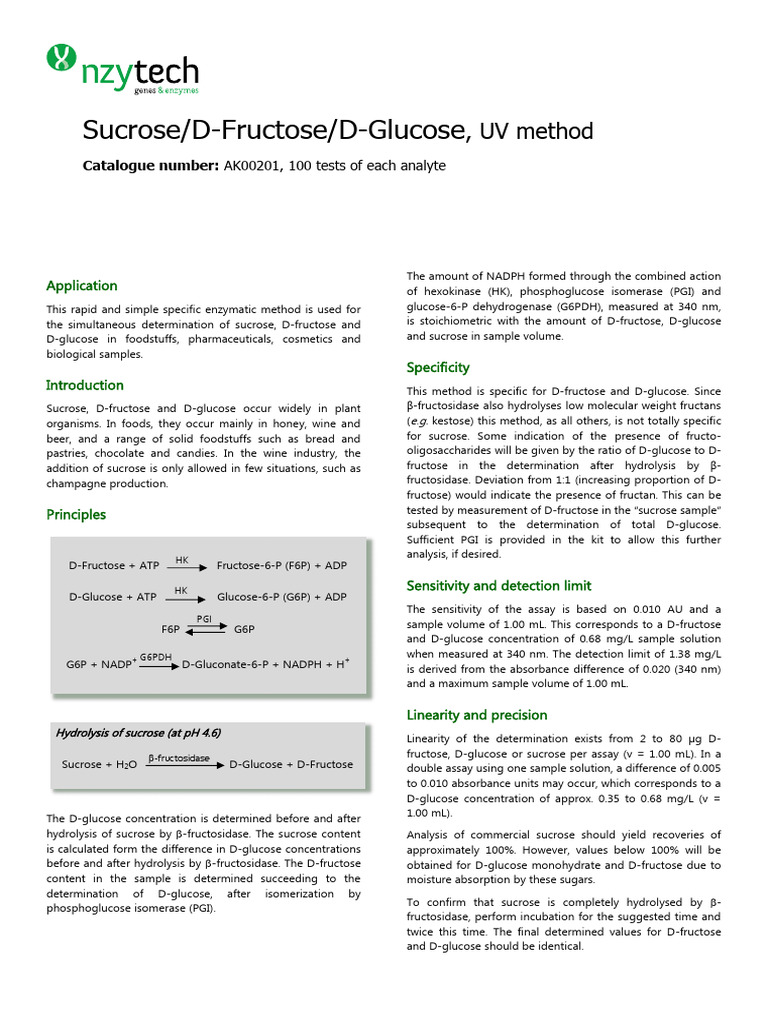 AK0020 - Sucrose - D-Fructose D-Glucose UV Method | PDF | Fructose ...