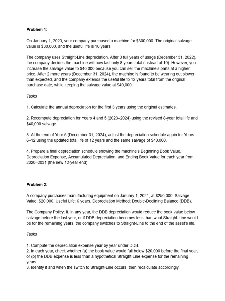 Problem Set - Depreciation | PDF | Depreciation | Book Value