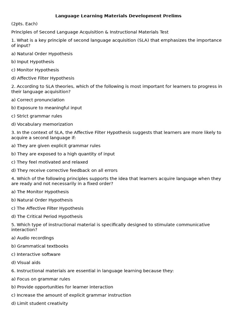 Language Learning Materials Development Prelims | PDF | Second Language Acquisition | Language ...