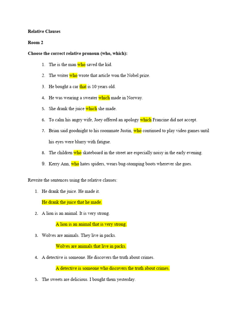 Mastering Relative Clauses Exercises | PDF