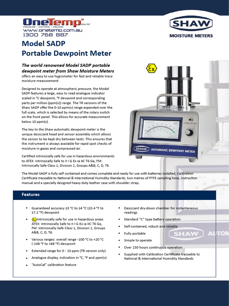 SADP Specification Sheet | PDF | Calibration | Humidity