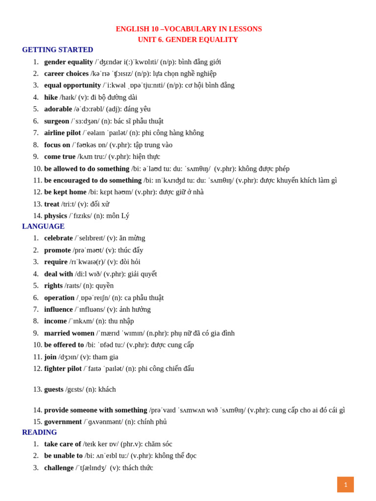 Vocabulary Units 6-8 Anh 10 | PDF