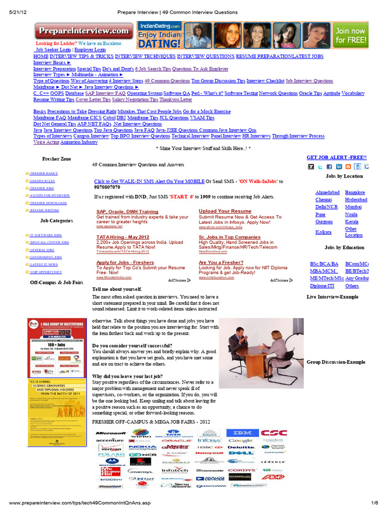 Prepare Interview - 49 Common Interview Questions | PDF