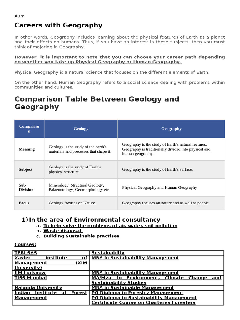 Geography Career Paths | PDF | Sustainability | Earth Sciences
