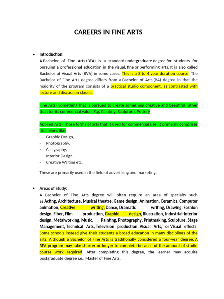 Ops Careers in Fine Arts | PDF | The Arts | Fine Art