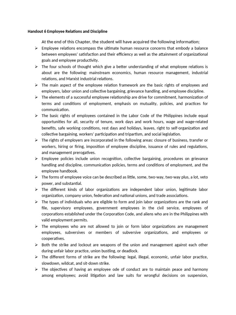 Employee Relations and Discipline Overview | PDF | Employment | Strike ...