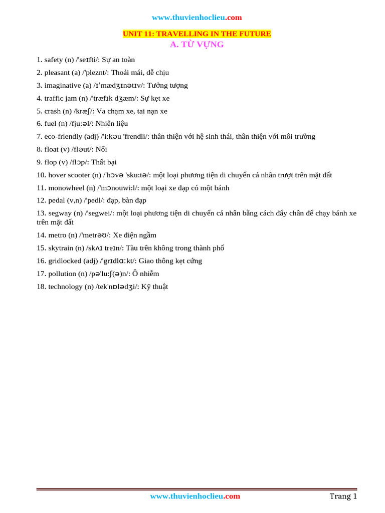 BTTHCS TA7 Unit 11 | PDF | Rocket | Traffic