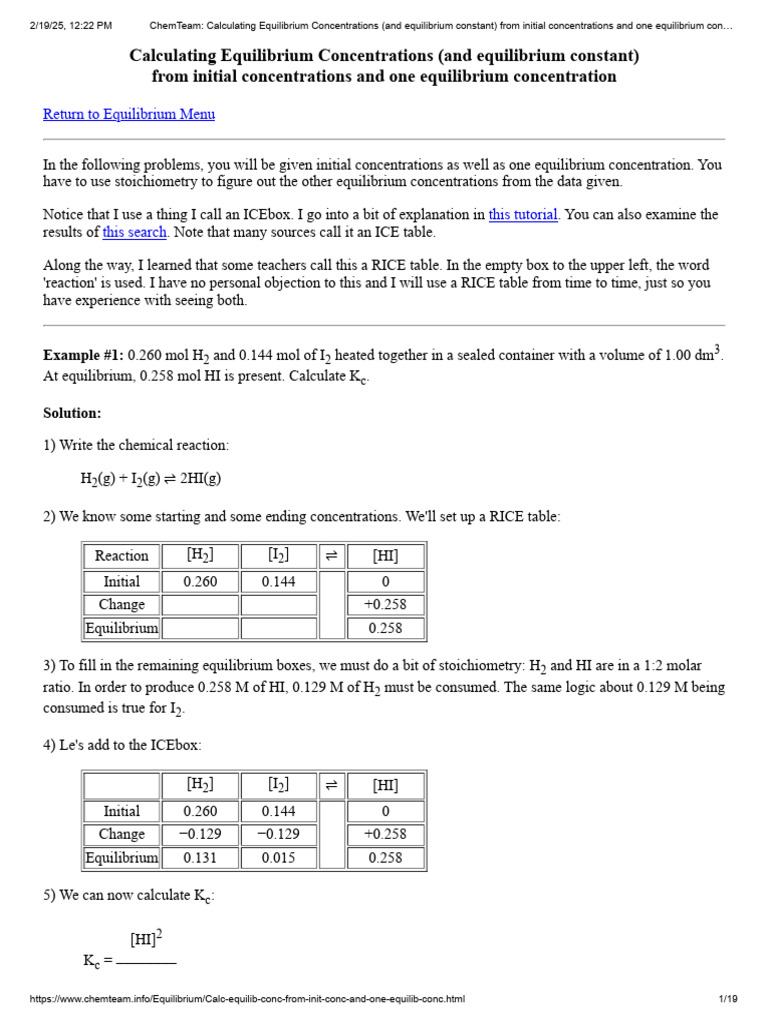 ChemTeam - Calculating Equilibrium Concentrations (And Equilibrium ...