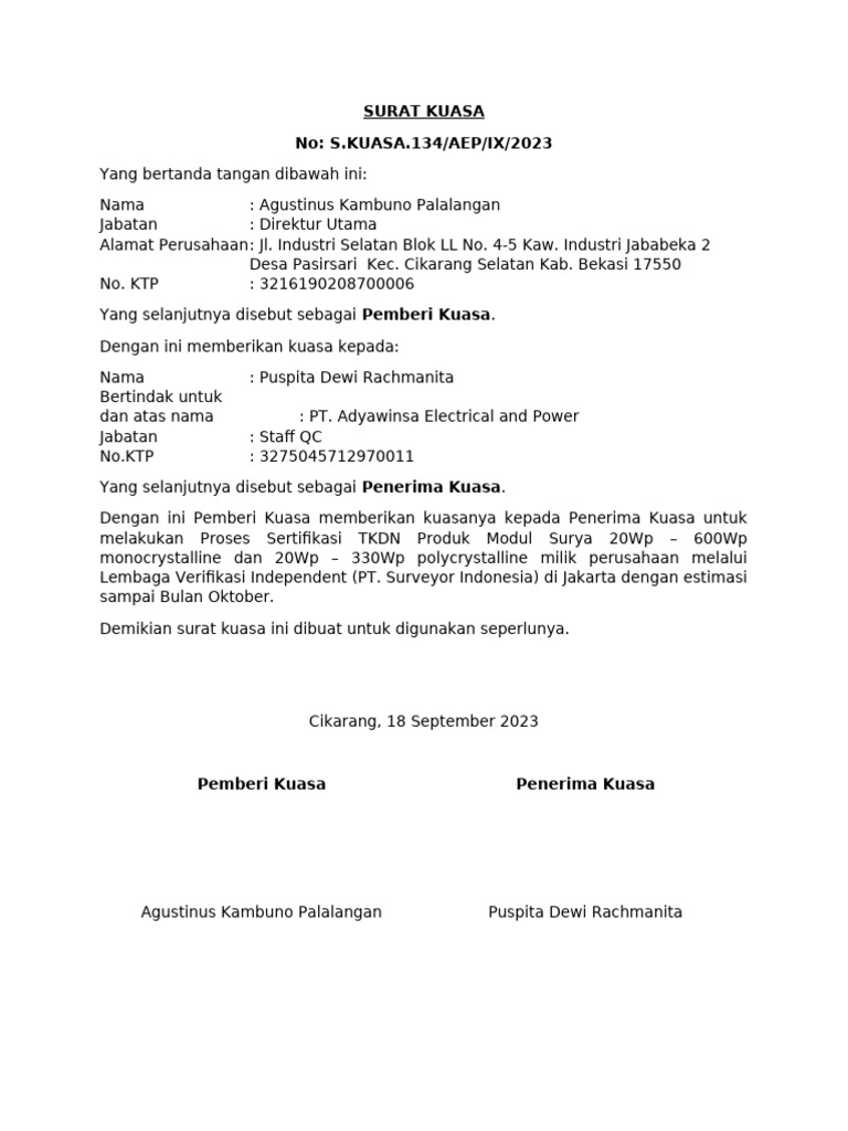 15. MASTER SURAT KUASA | PDF