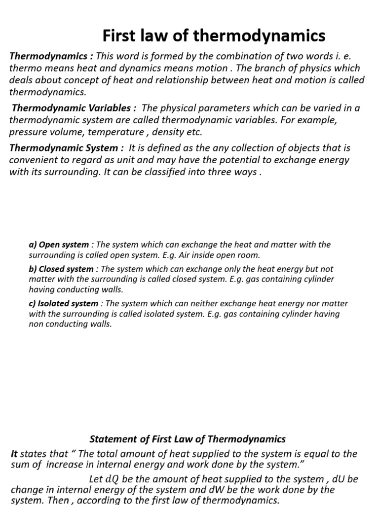 First Law of Thermodynamics Explained | PDF | Heat | Heat Capacity