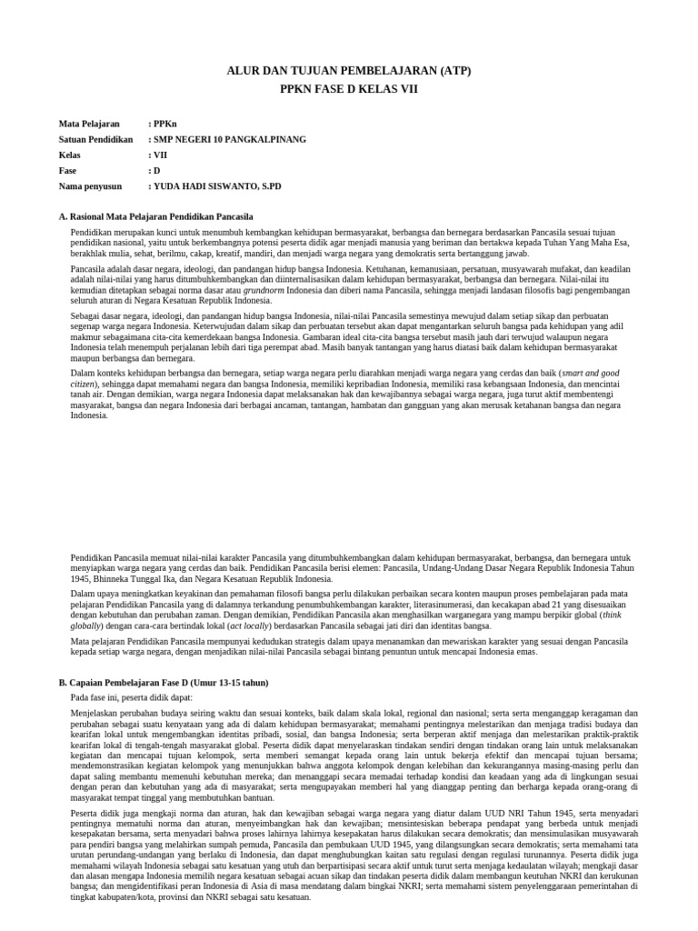 ATP Fase D7 - Pendidikan Pancasila | PDF