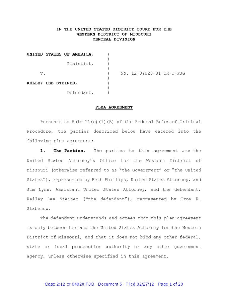 Steiner Plea Agreement | PDF | United States Federal Probation And ...