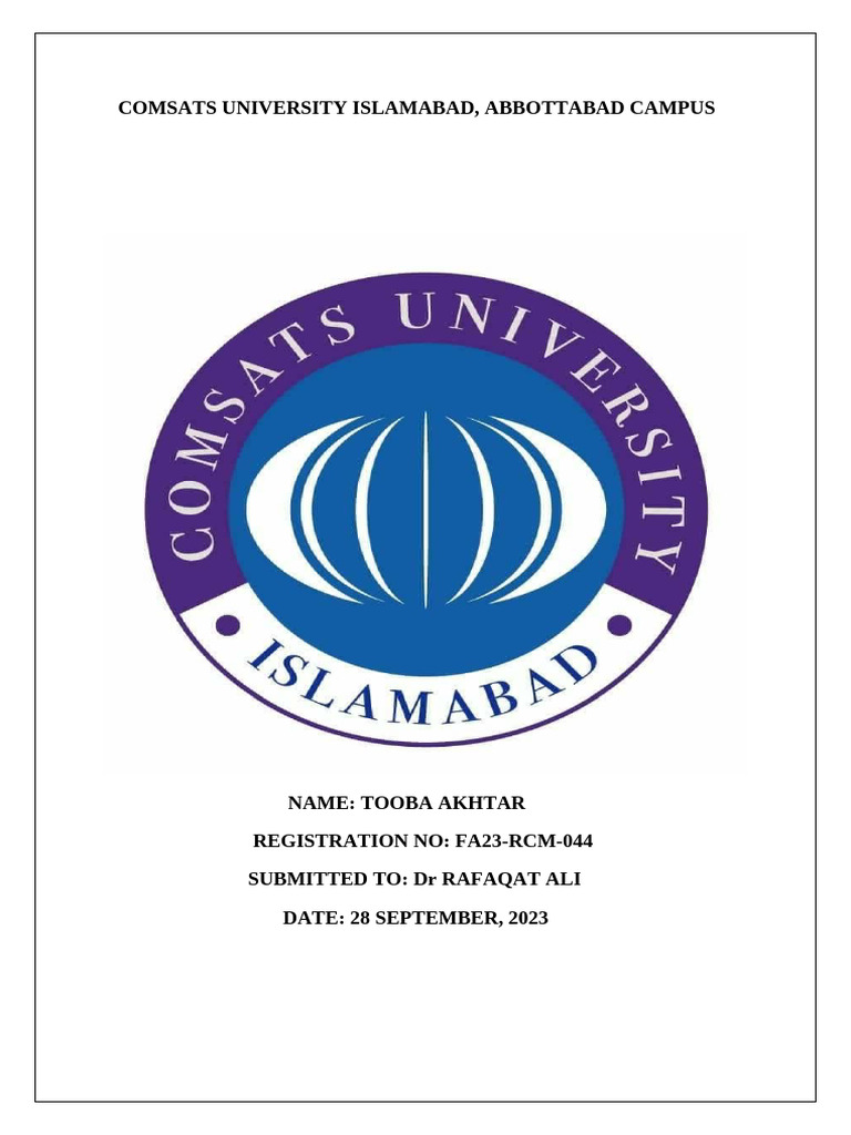 Assignment# 01-TOOBA AKHTAR-RCM-044 | PDF | Infrared Spectroscopy | Atomic Physics