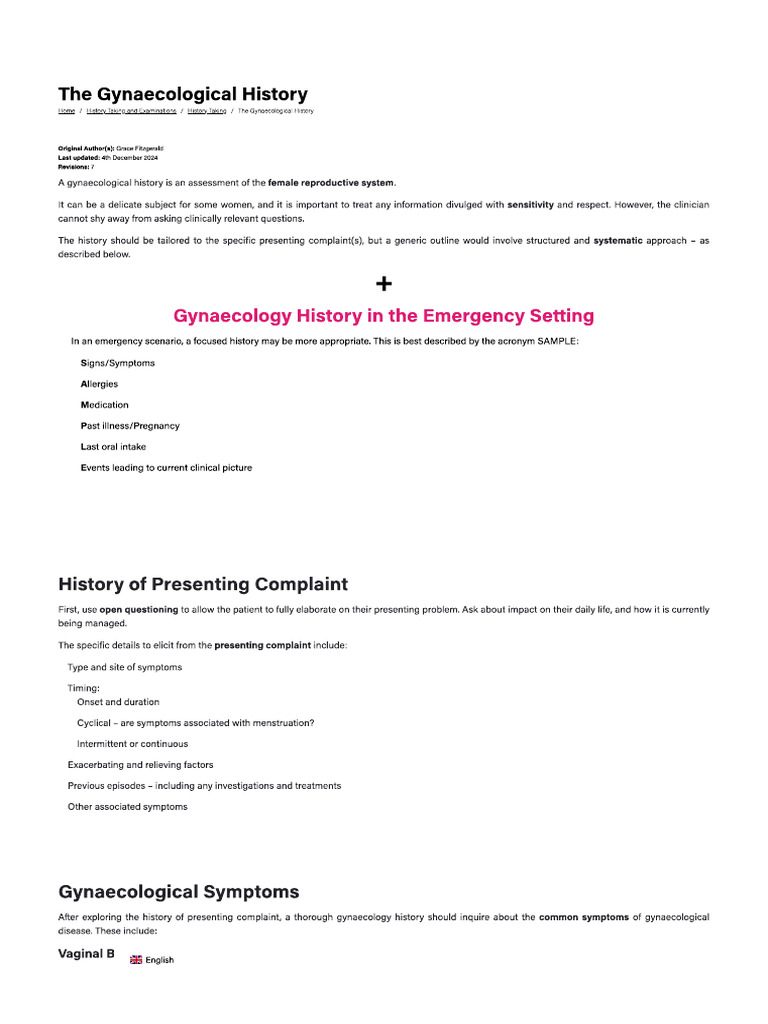 Teach Me OBGYN - Gynae HX | PDF