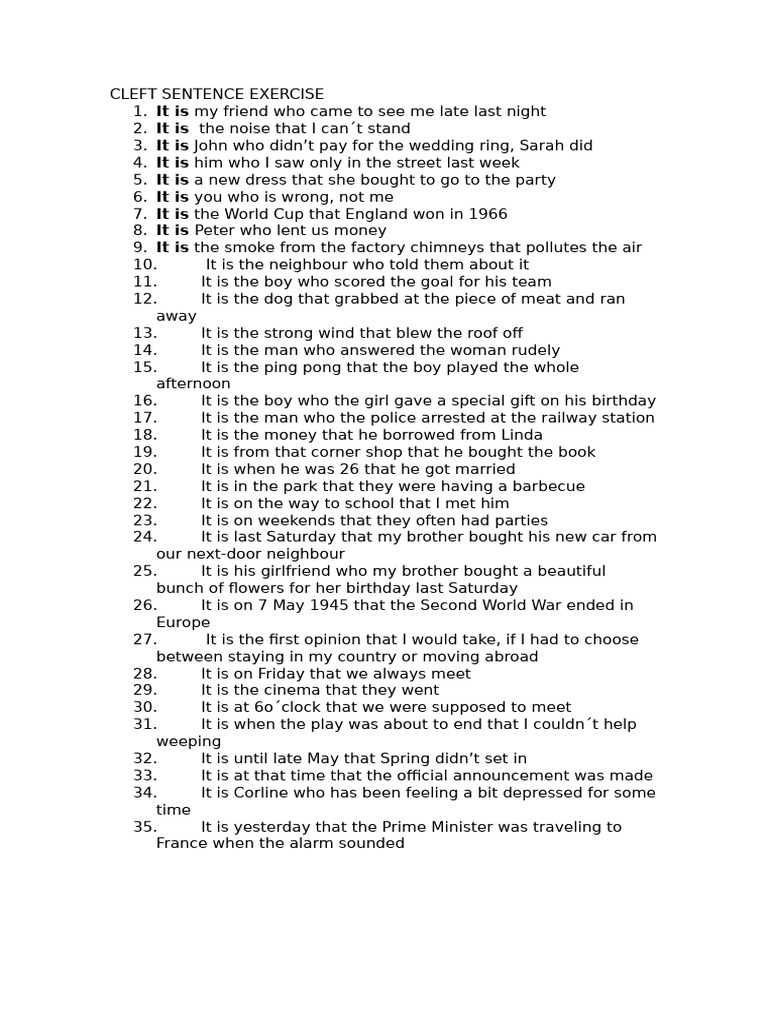 Cleft Sentence Practice Guide | PDF