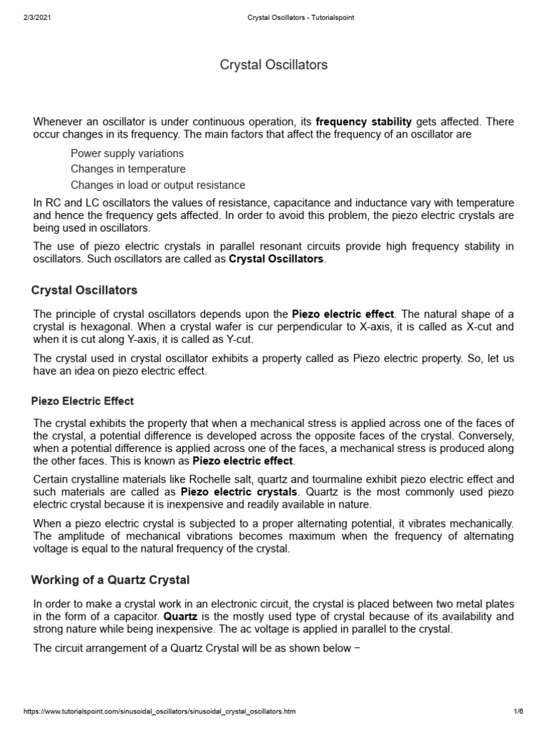Crystal Oscillators - Tutorialspoint | PDF | Electronic Oscillator ...