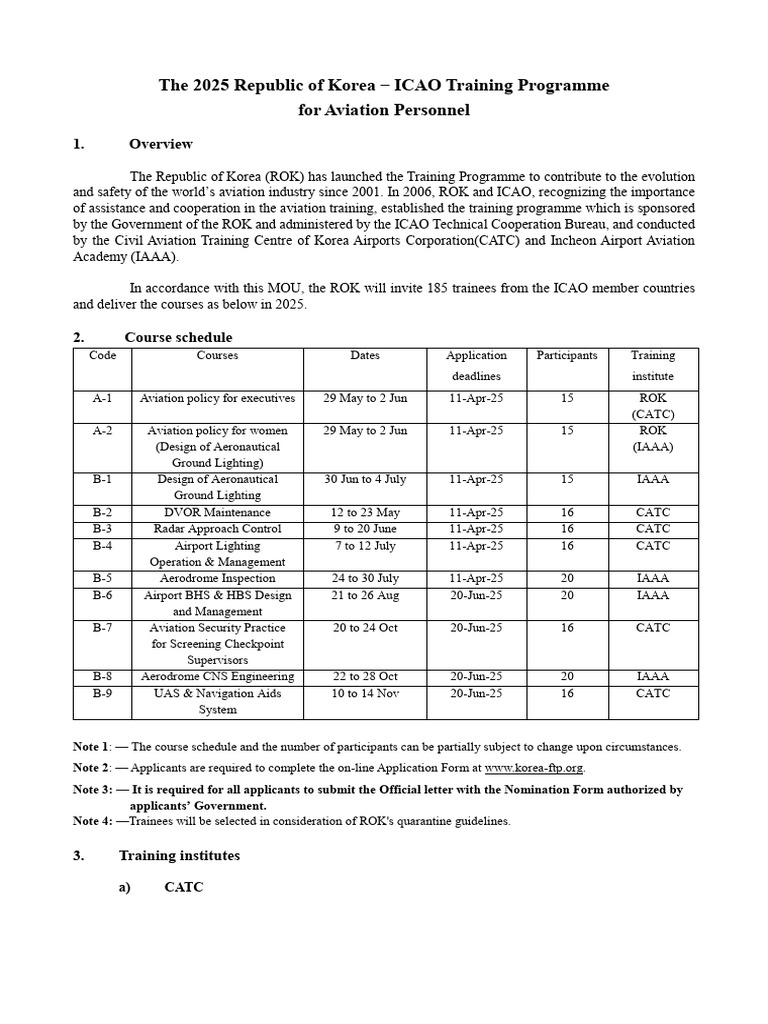 ROK-ICAO 2025 Training Programme Overview | PDF | Air Traffic Control ...