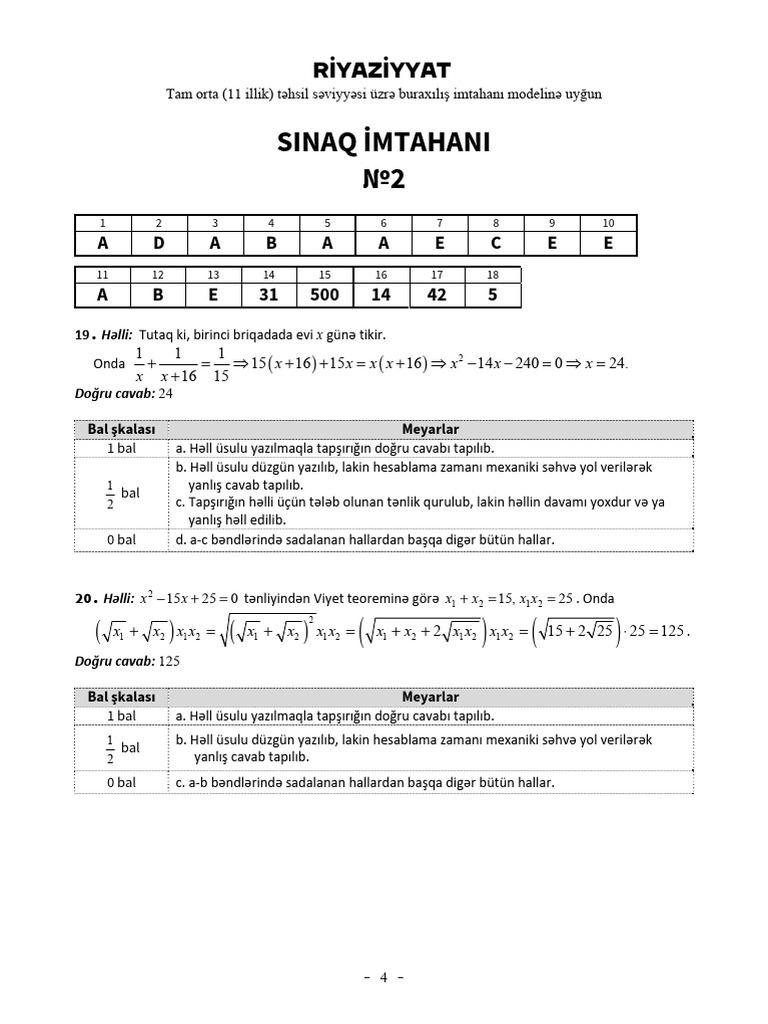 Riya Bura 11 Az Cavab Sinaq 2 | PDF