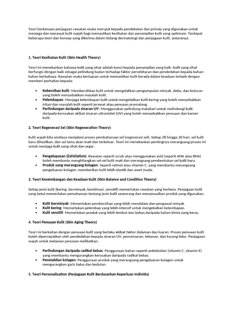 Teori Berkenaan Penjagaan Rawatan Muka Merujuk Kepada Pendekatan Dan ...
