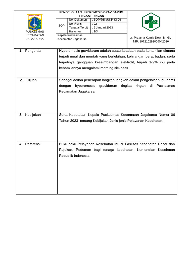 6. SOP Hyperemesis Gravidarum Tingkat Ringan ACC IBU DEWI | PDF
