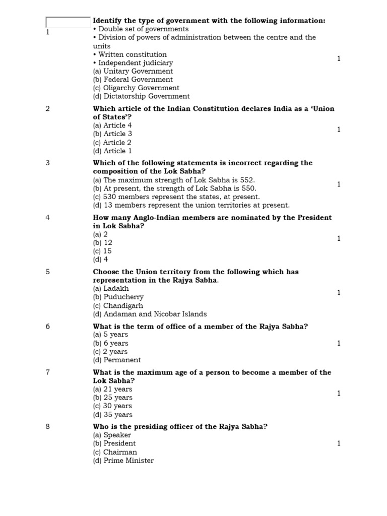 Questions Mcqs Civics Class 10 | PDF | Supreme Courts | Supreme Court ...