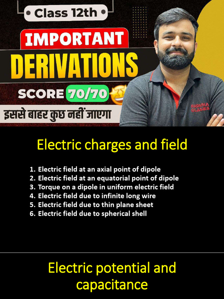 Most Important Derivations Class 12th Physics | PDF