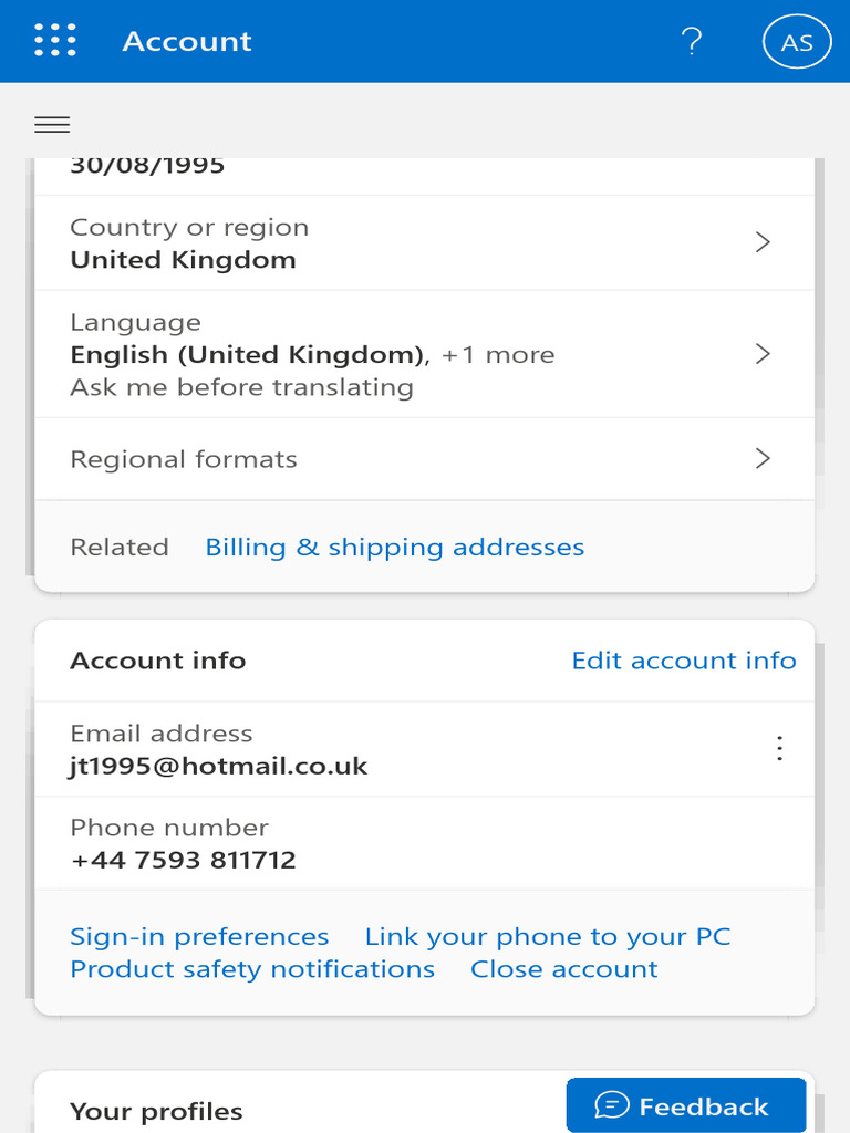 Microsoft Account Profile Overview | PDF