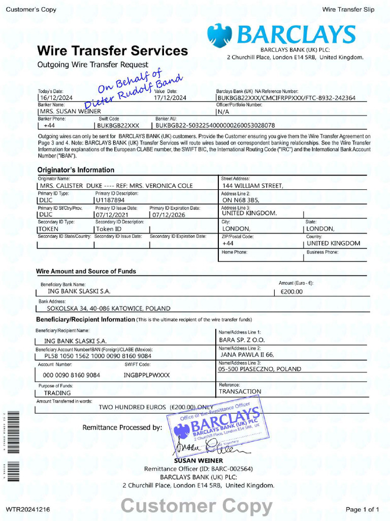 Barclays Wire Slip | PDF
