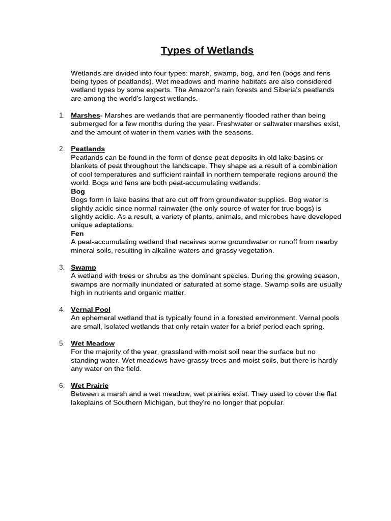 Overview of Wetland Types | PDF
