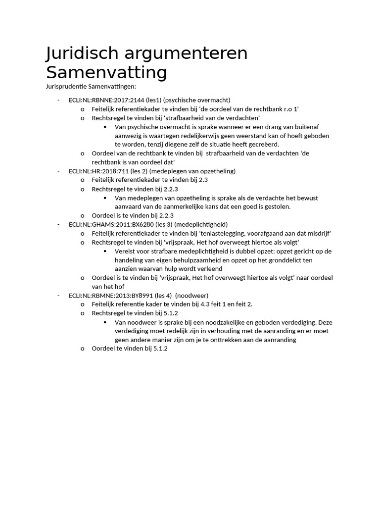 Juridisch Argumenteren Samenvatting | PDF