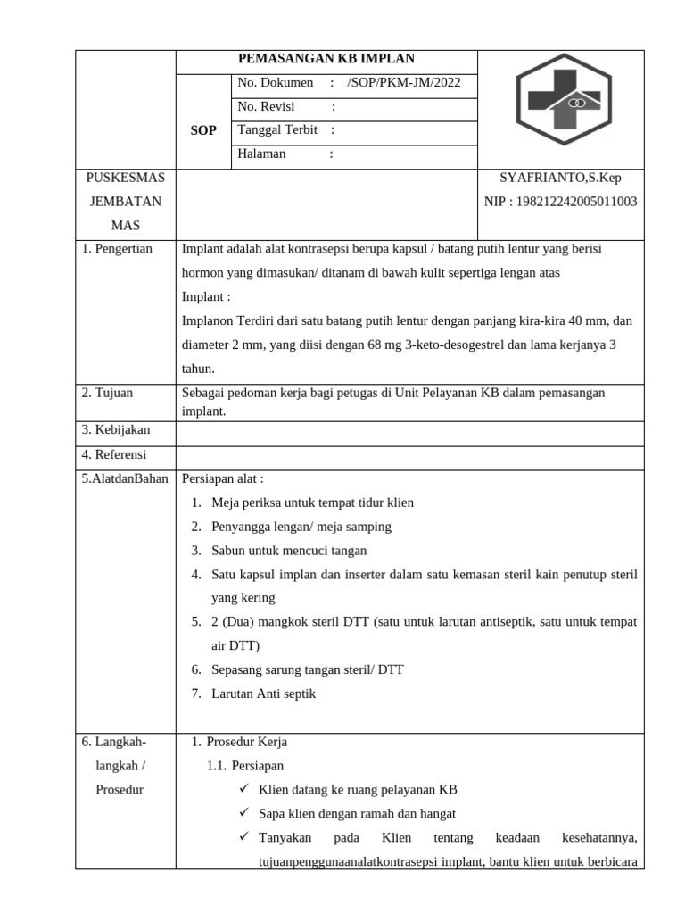 PEMASANGAN KB IMPLAN | PDF