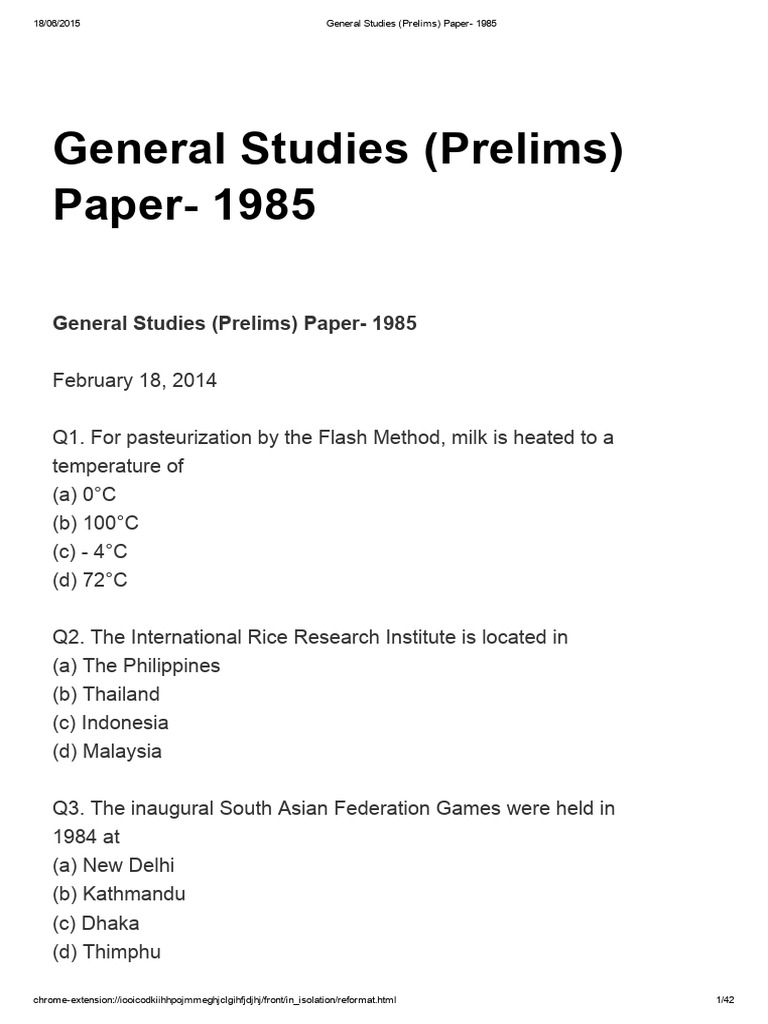 1985 UPSC PYQ With Answers GS | PDF | Area | Inflation
