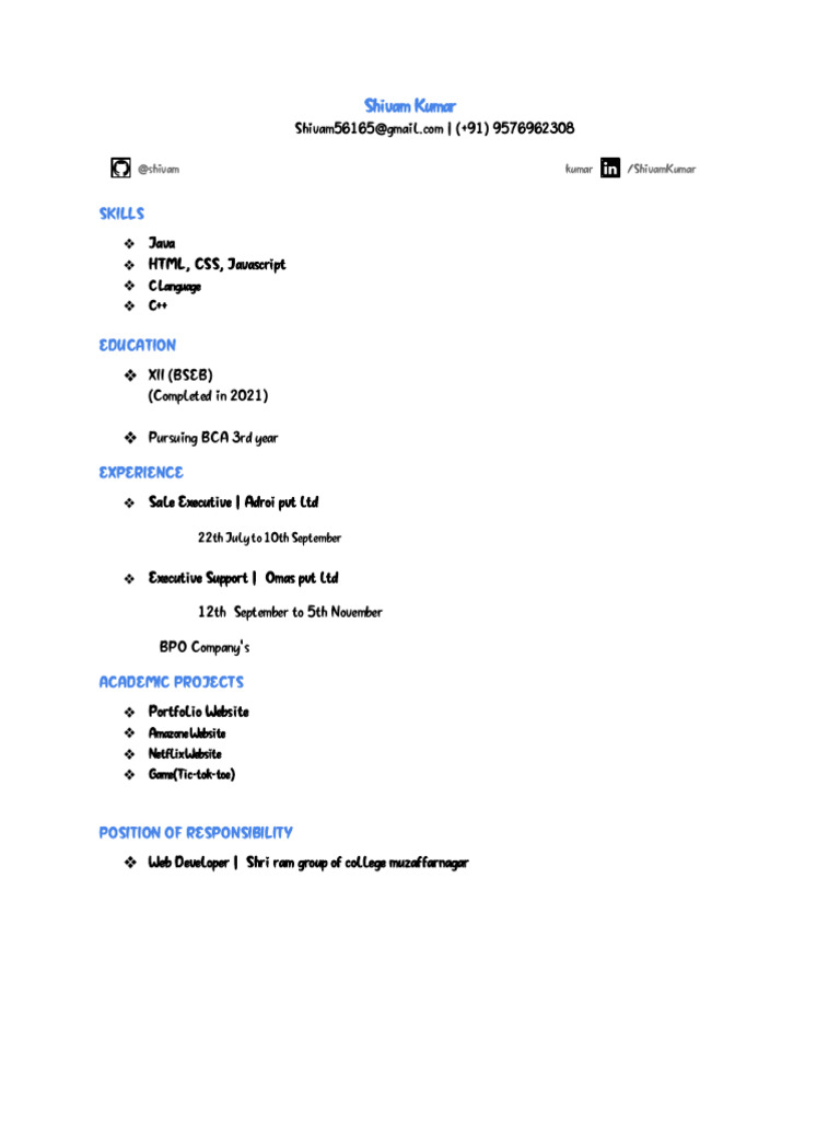 Shivam Kumar's Resume and Skills Profile | PDF