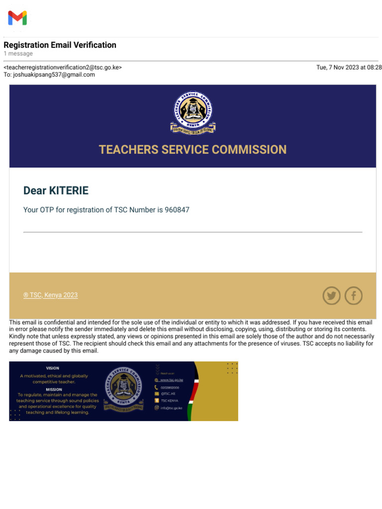 TSC Registration Email Verification OTP | PDF